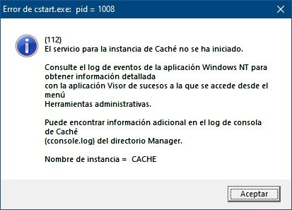 Error al iniciar instancia de CACHE | InterSystems Developer Community